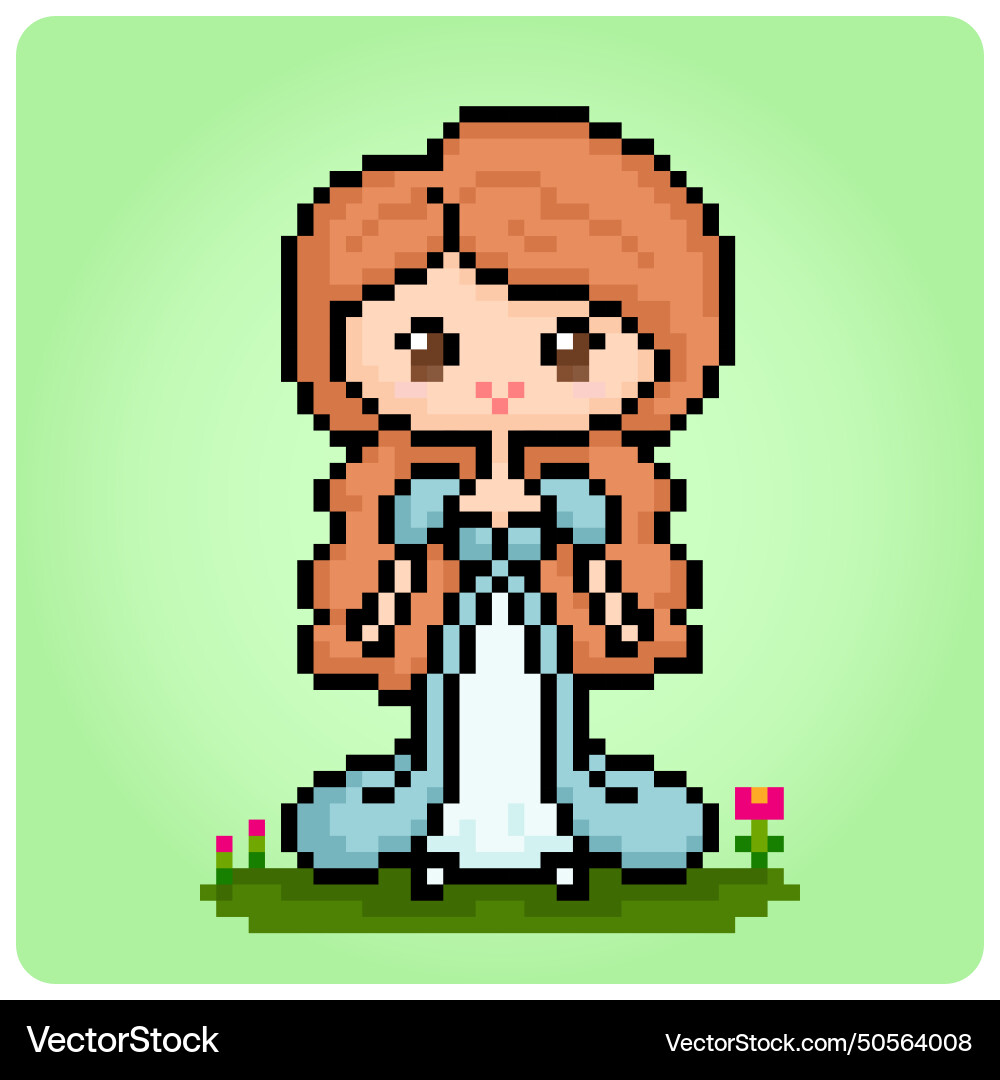 8-bit pixel a princess with long hair Royalty Free Vector