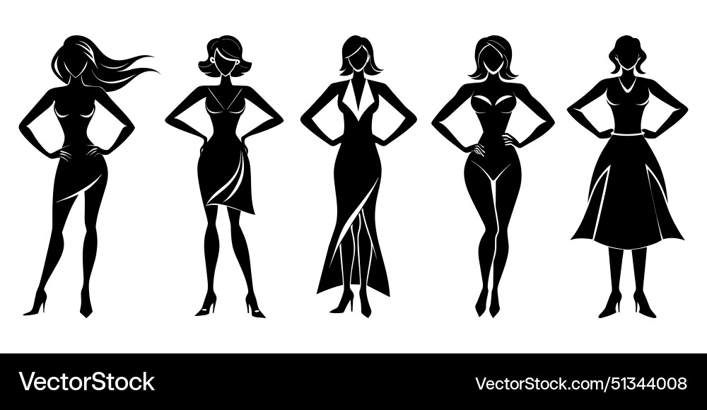 A set of female model silhouettes Royalty Free Vector Image