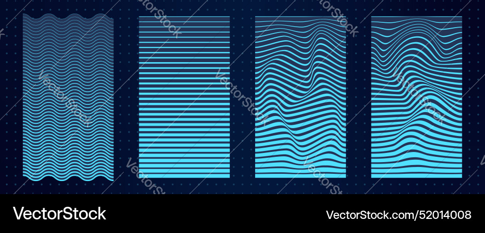 Abstract wave grid neon wireframe patterns set Vector Image