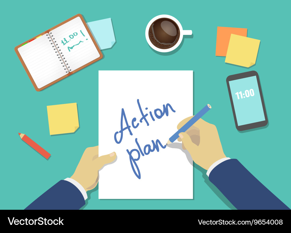 Action plan list concept hands Royalty Free Vector Image