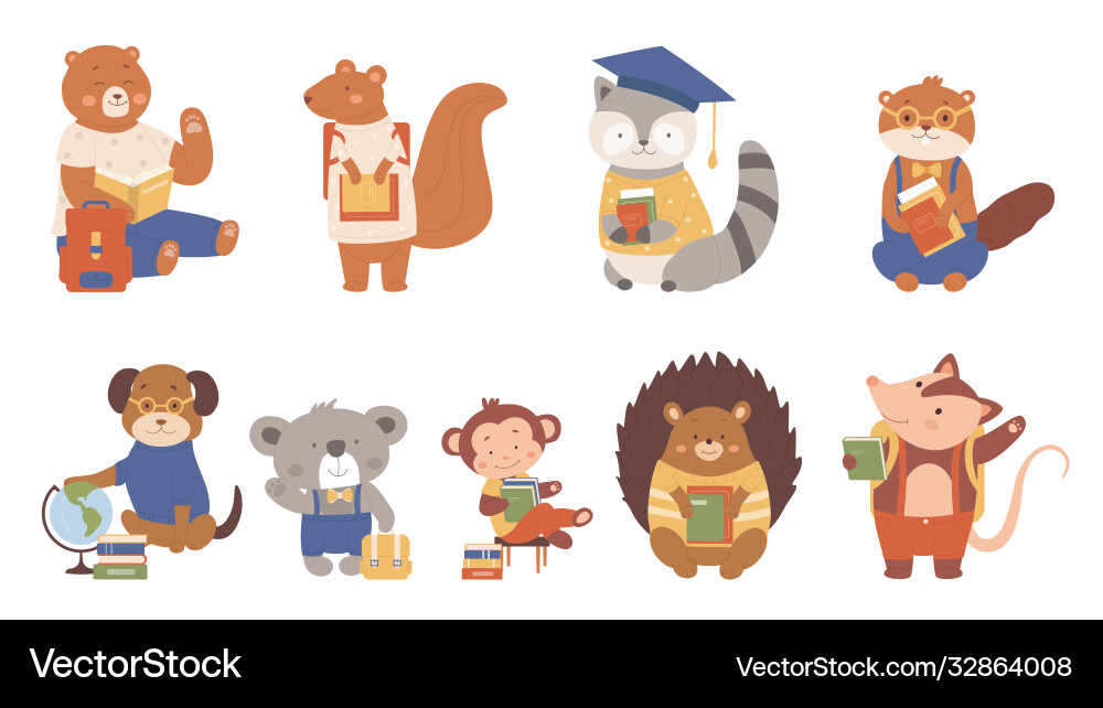 Animals read books cartoon Royalty Free Vector Image