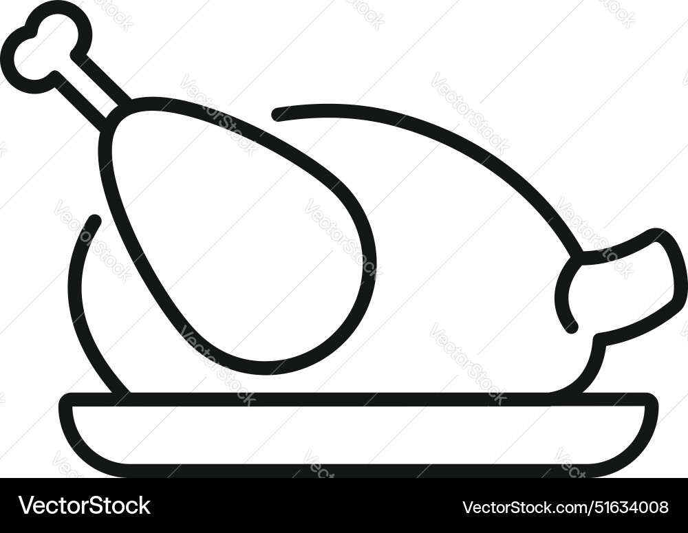 Cooked chicken lying on plate line icon Royalty Free Vector