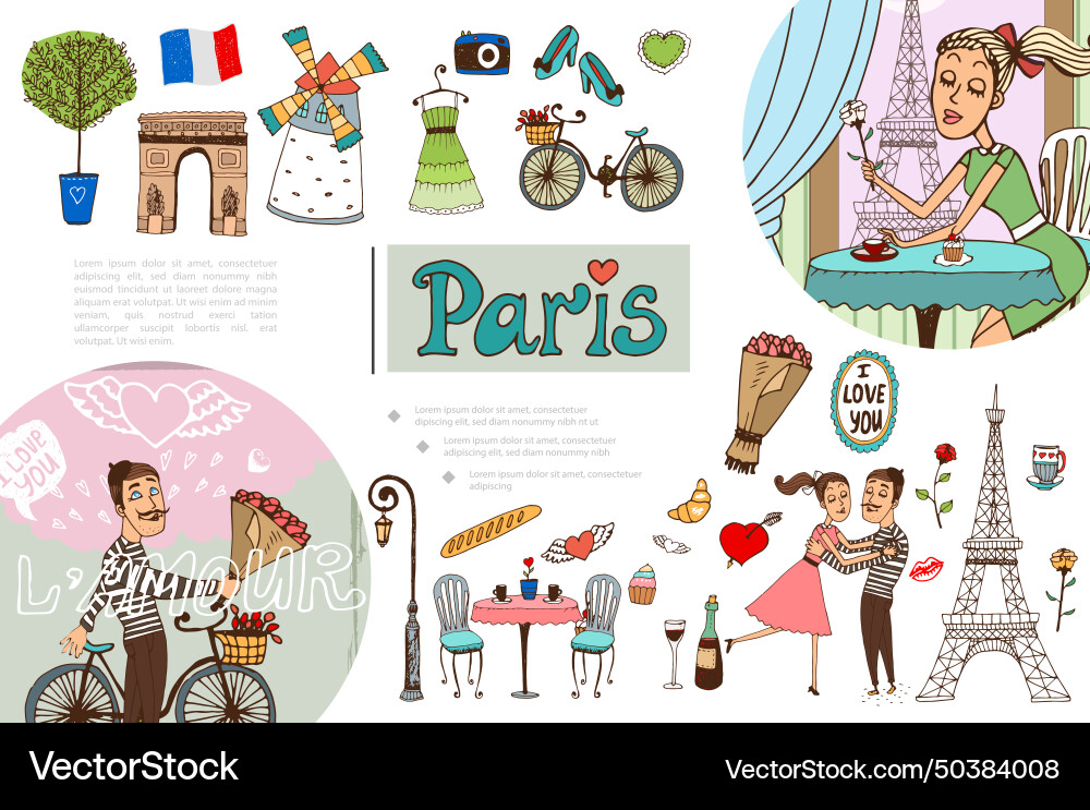 Hand drawn paris elements concept Royalty Free Vector Image