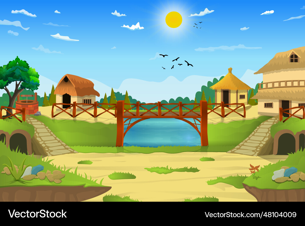 Beautiful village cartoon Royalty Free Vector Image