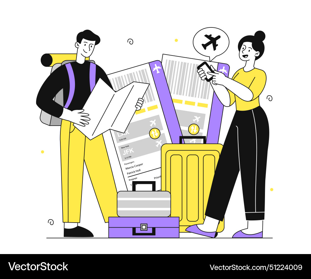 Couple prepare to trip simple Royalty Free Vector Image