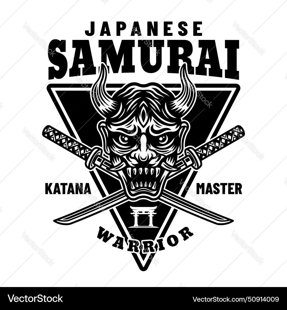 Samurai monochrome emblem badge label Royalty Free Vector