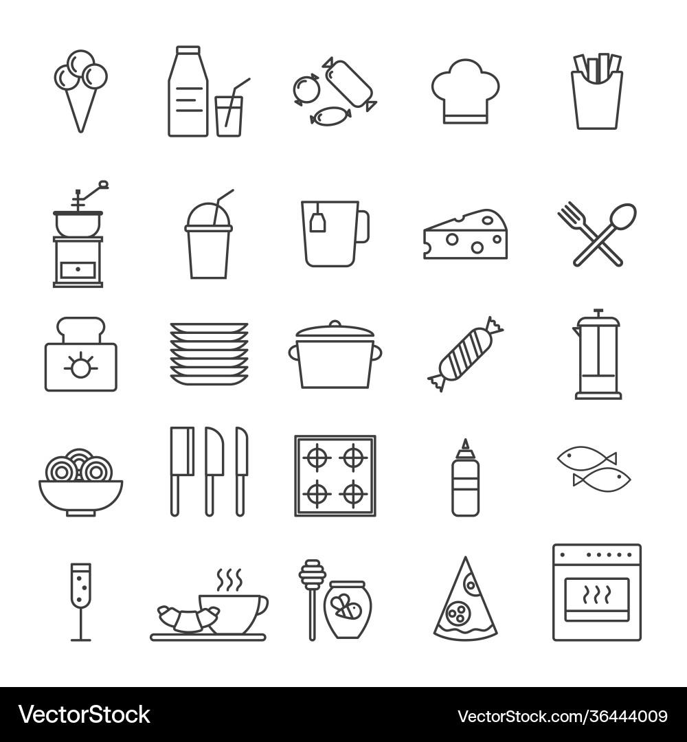 Set simple kitchen food nad drink icons Royalty Free Vector