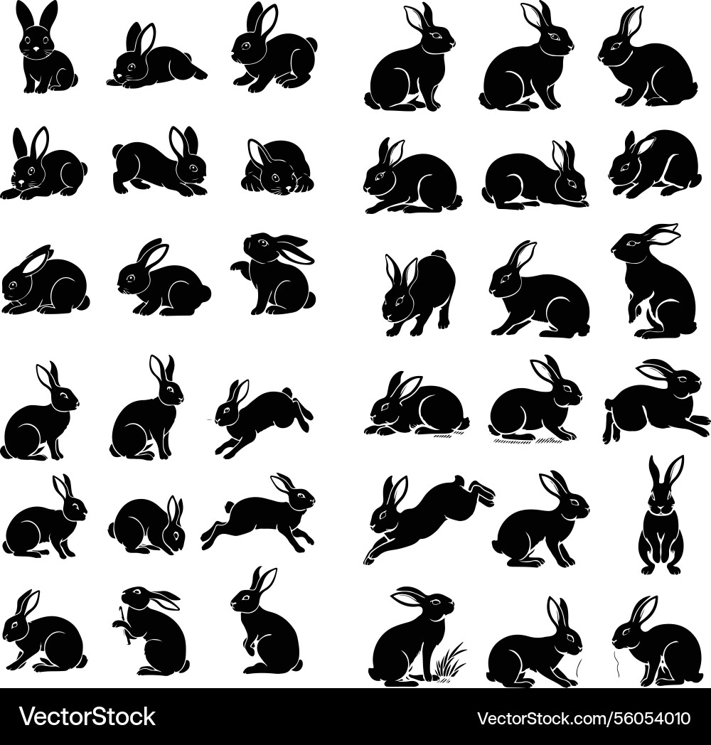 Cute black rabbit silhouette set on white Vector Image