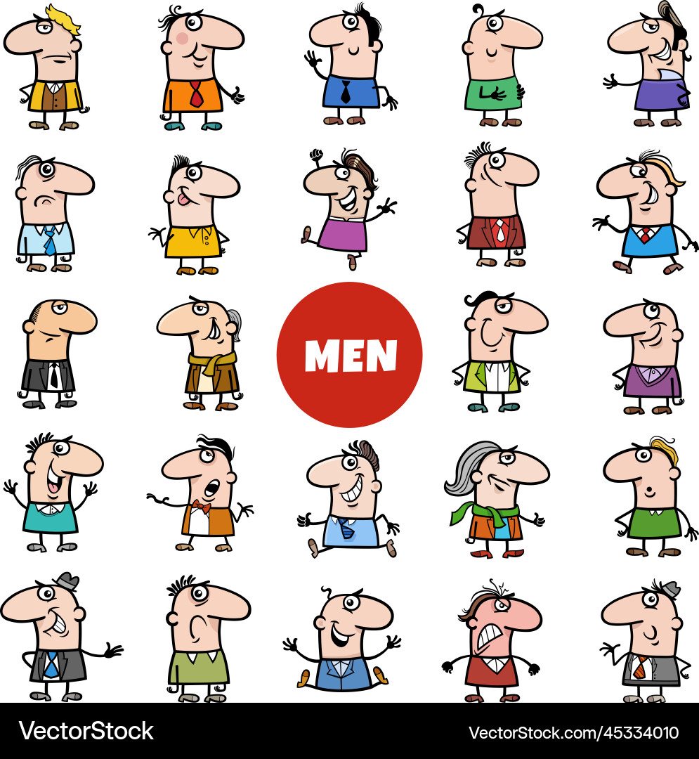 Funny cartoon men characters big set Royalty Free Vector