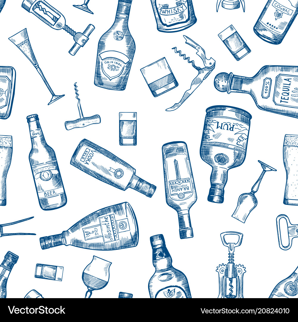 Hand Drawn Alcohol Pattern Royalty Free Vector Image