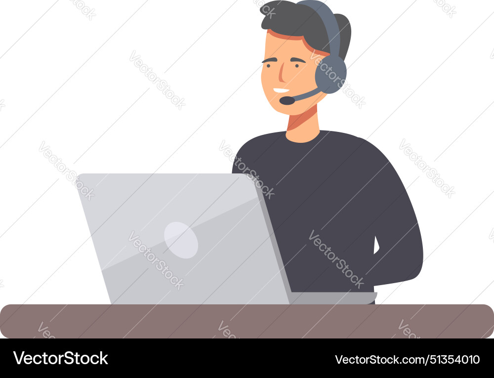 Male customer service agent at workstation Vector Image