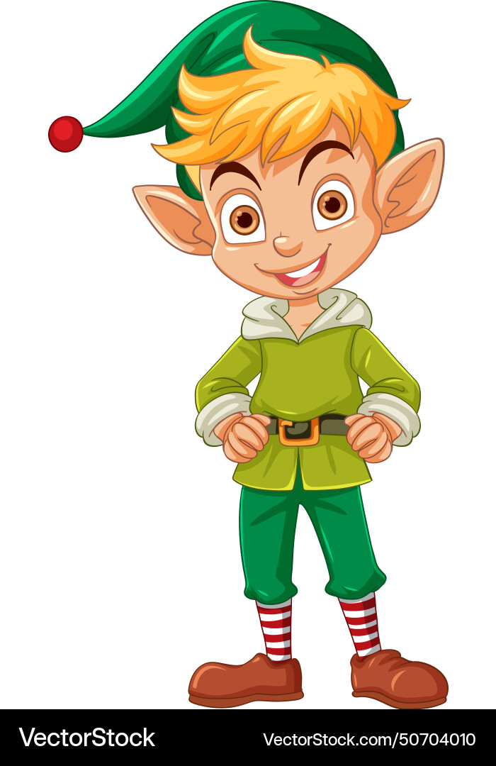 Smiling elf character in traditional holiday Vector Image