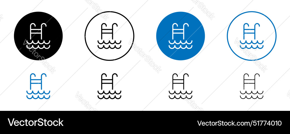 Swimming pool icon set black filled and outlined Vector Image