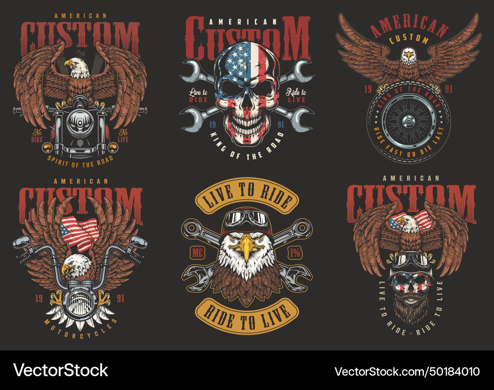 Usa bikers set stickers colorful Royalty Free Vector Image