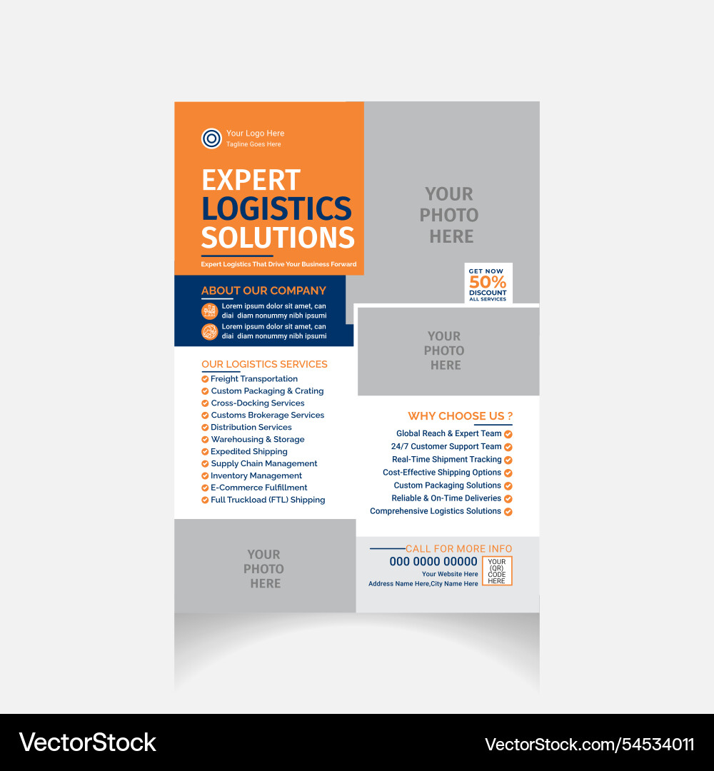 Freight and logistics services flyer Royalty Free Vector