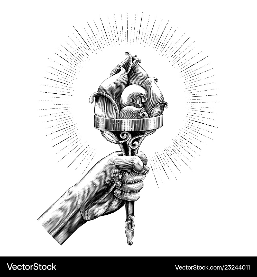 Hand holding torch sketch vintage style Royalty Free Vector