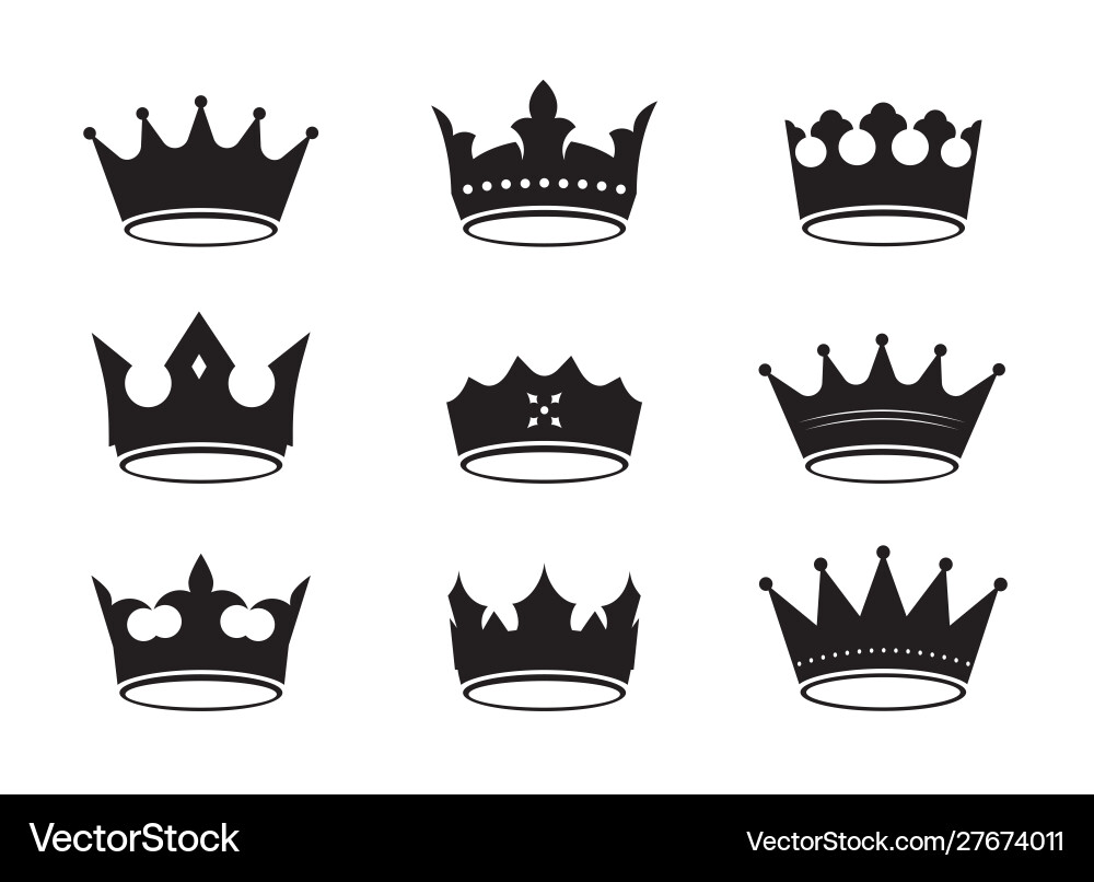 Set black king crowns and icon Royalty Free Vector Image