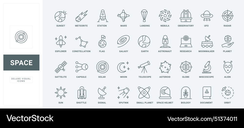 Space research thin black and red line icons set Vector Image