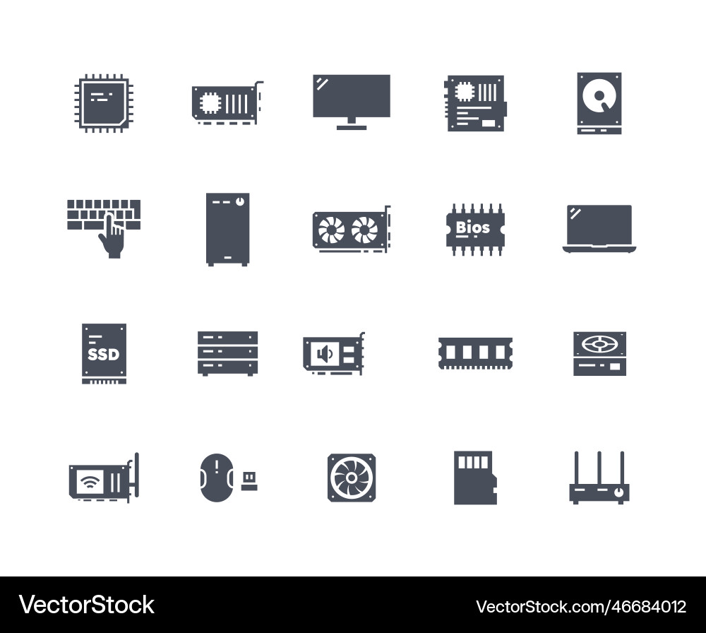 Computer components black set Royalty Free Vector Image