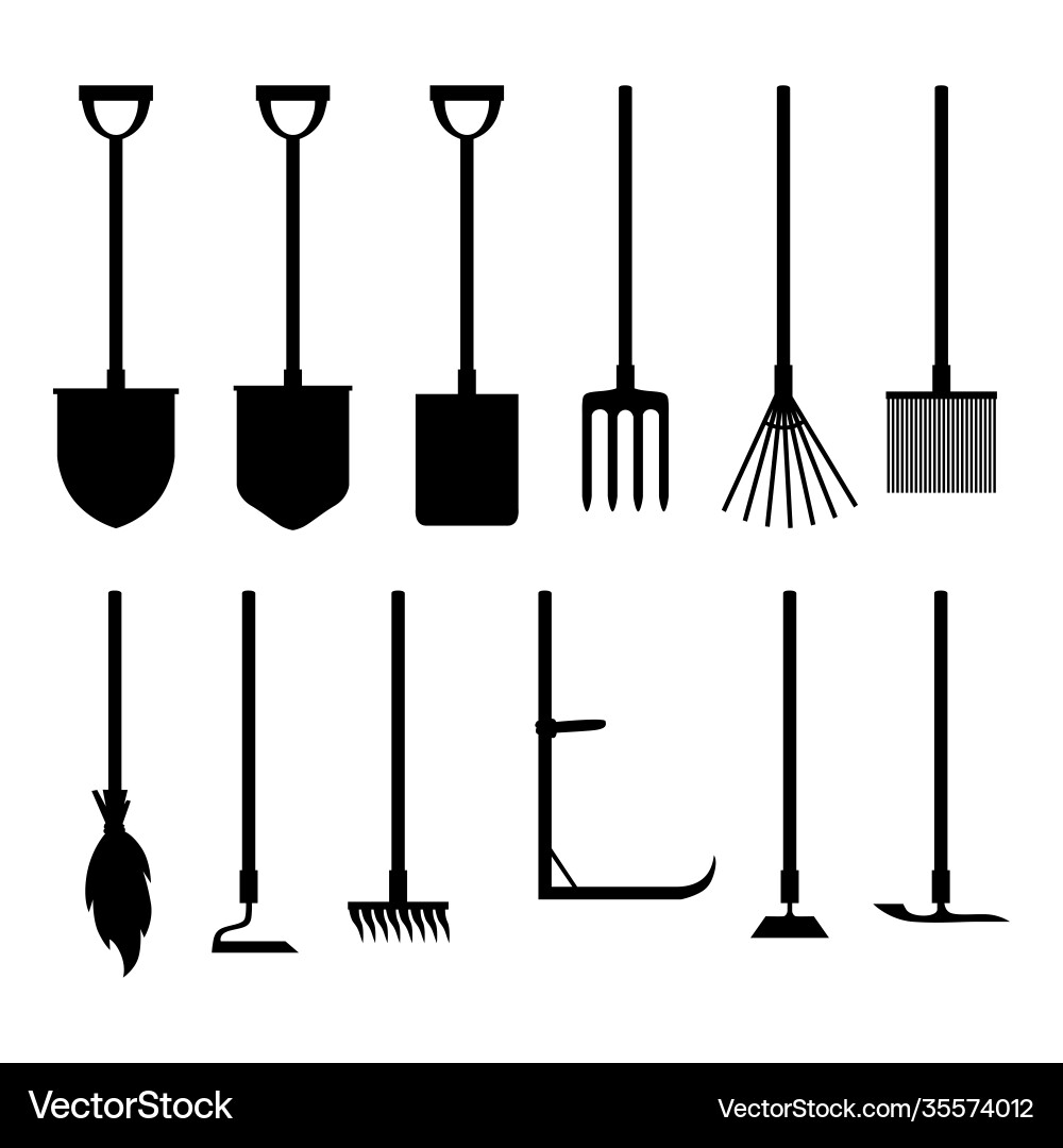Garden tools silhouettes set Royalty Free Vector Image