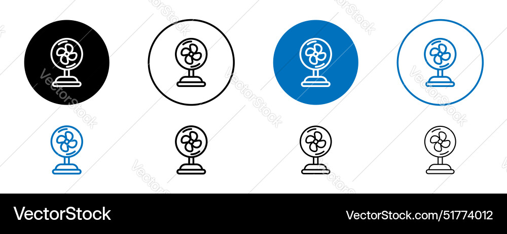 Table fan icon set black filled and outlined style