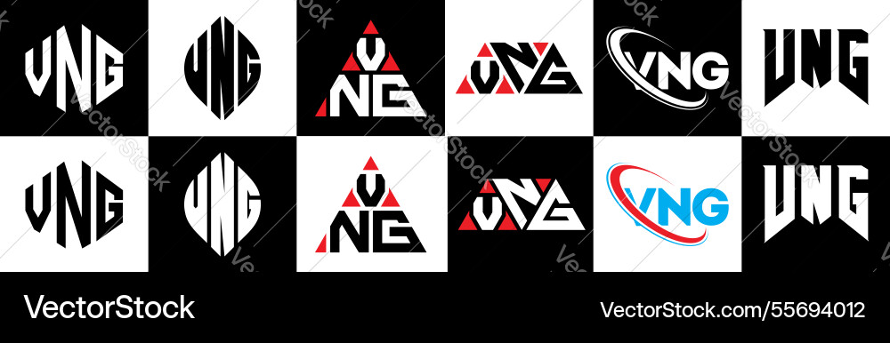 Vng letter logo design in six style polygon Vector Image