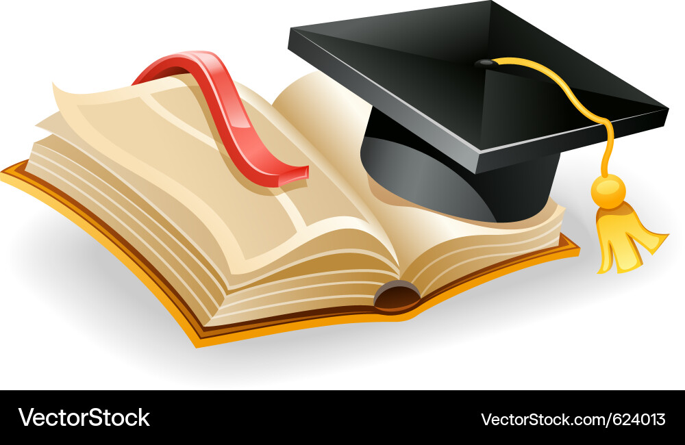 Academic Graduation Cap and Open Book Royalty Free Vector