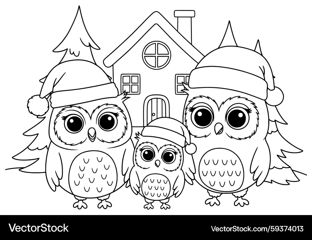 Adorable Owls in Santa Hats – Royalty-Free Vector | VectorStock