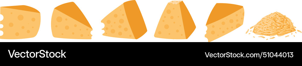 Cut cheese slices in different rotations grated Vector Image