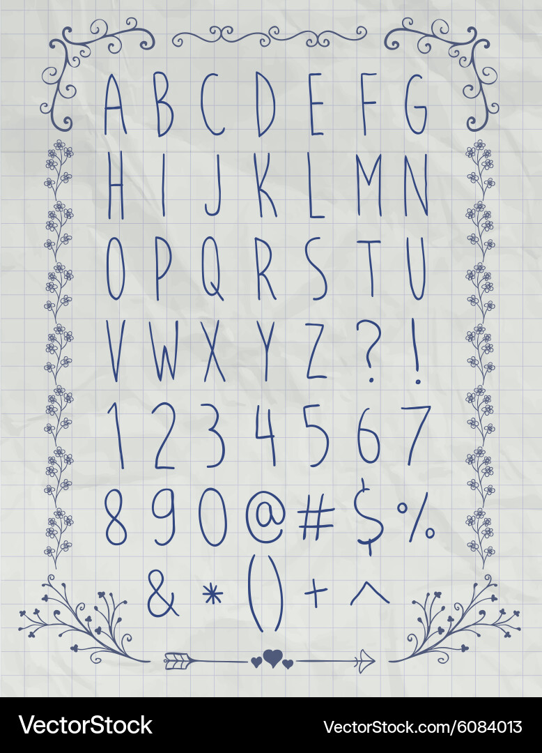 Simple pen drawing english alphabet letters Vector Image