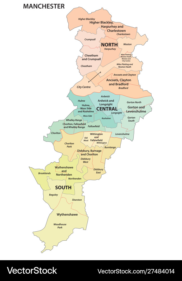 Administrative map manchester Royalty Free Vector Image
