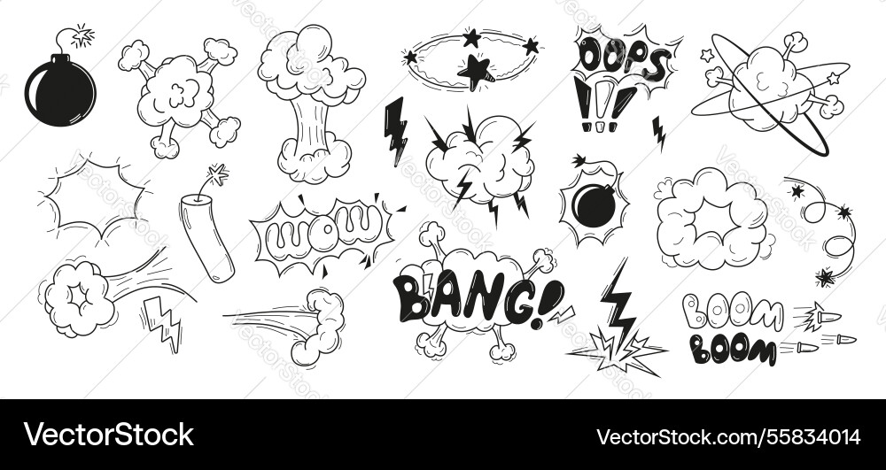 Boom effects and explosion elements comic-style Vector Image