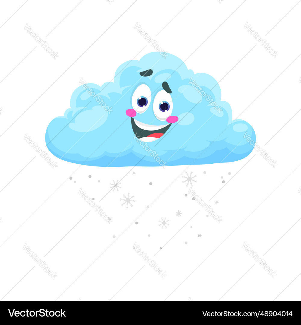 Cartoon winter snow cloud character and snowflakes