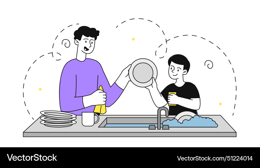 Family washing dishes simple Royalty Free Vector Image