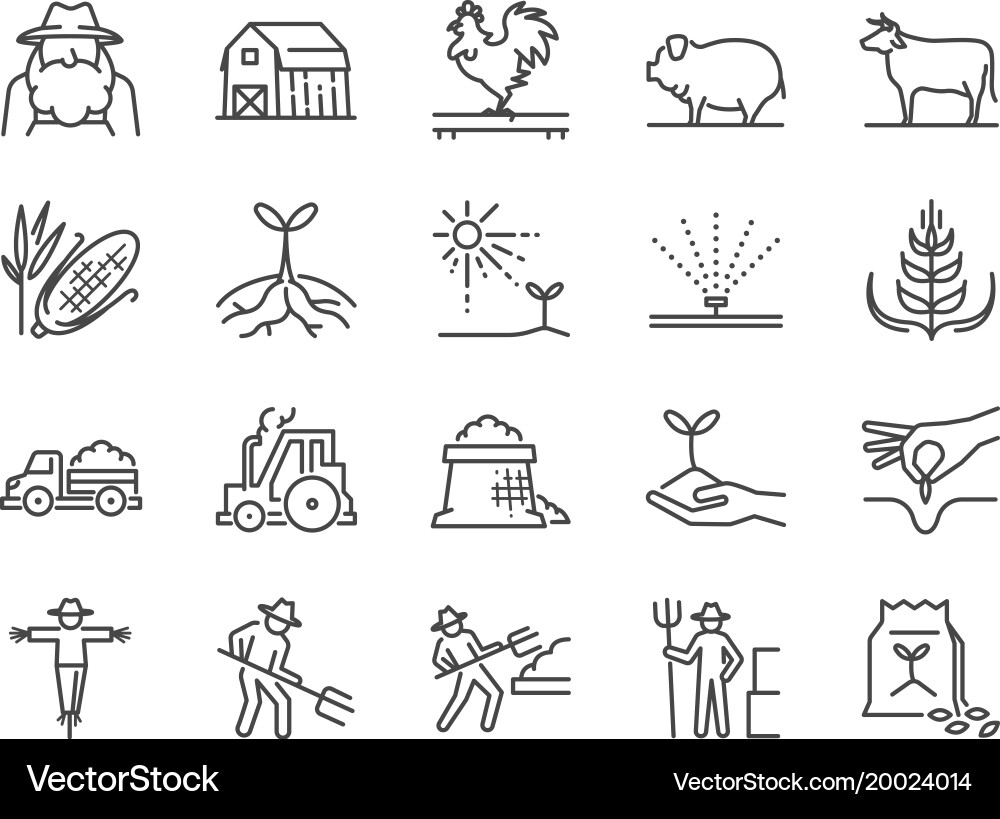 Farm and agriculture line icon set Royalty Free Vector Image