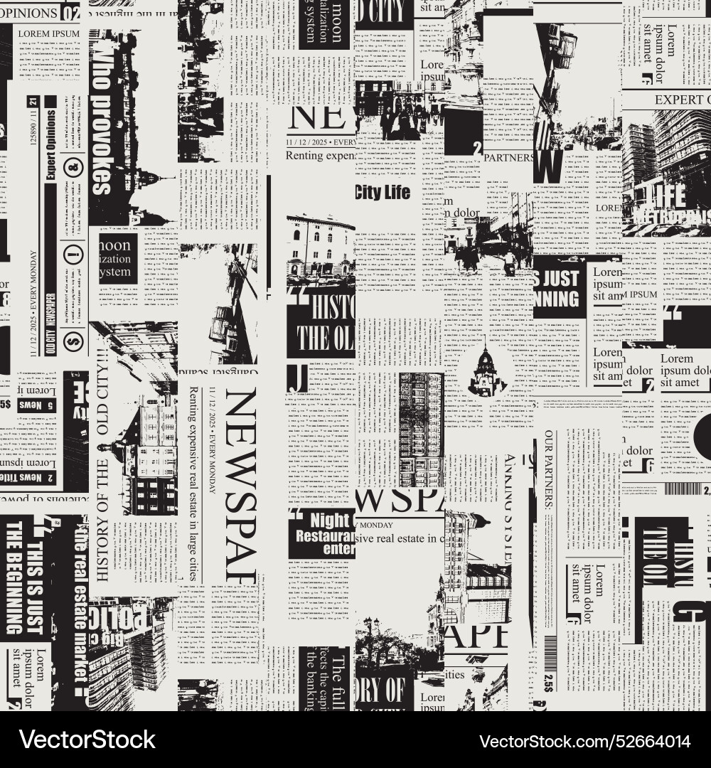 Seamless pattern with collage of newspaper Vector Image