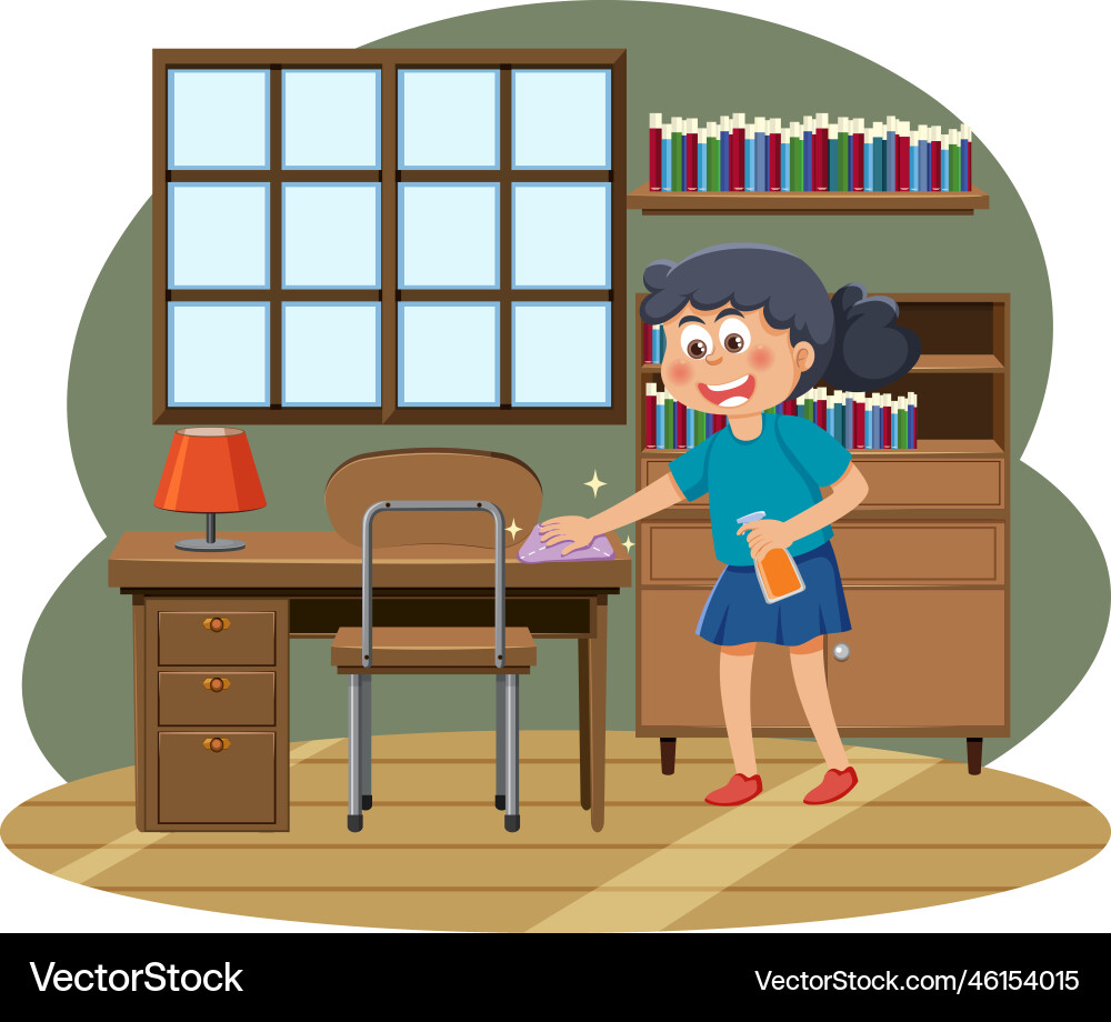 A girl cleaning room Royalty Free Vector Image