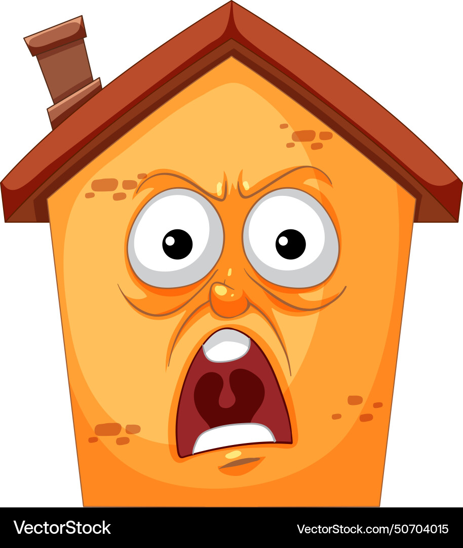 Animated house with a shocked facial expression Vector Image