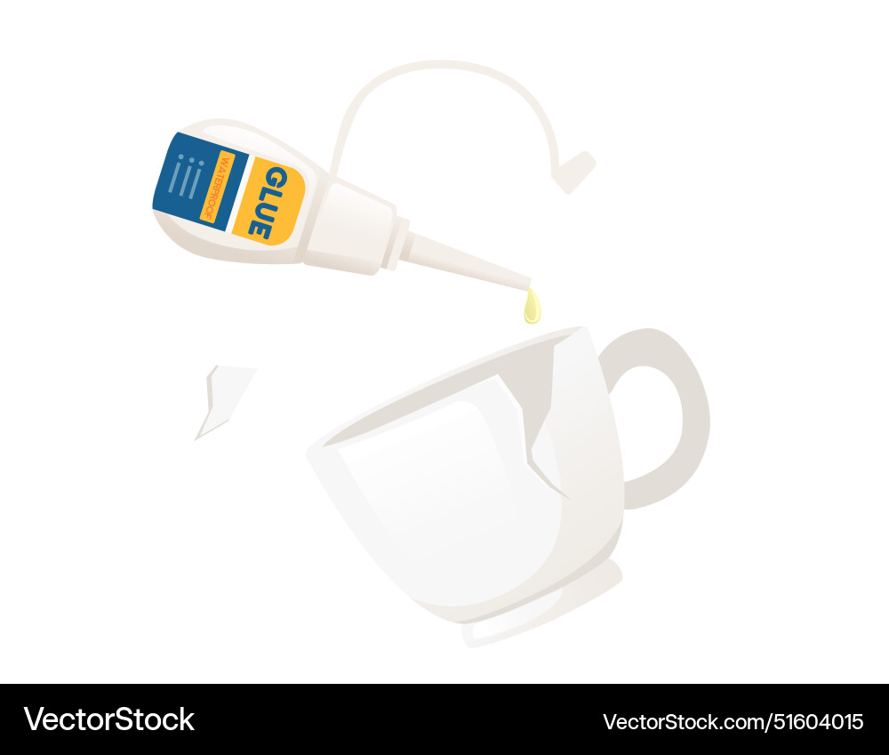 Broken and cracked white ceramic cup with super Vector Image