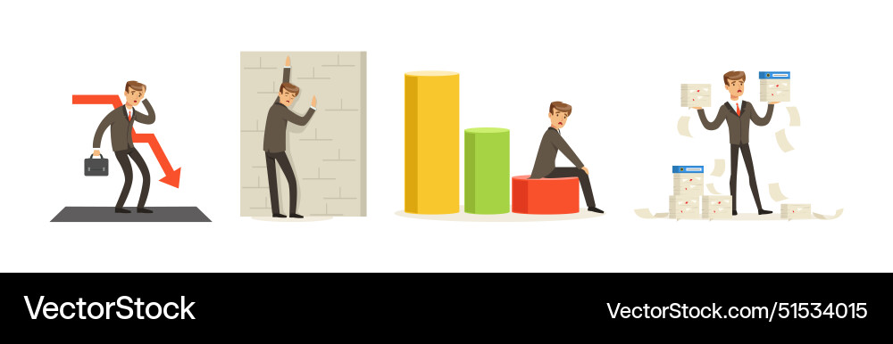 Business man character fail suffering loss Vector Image