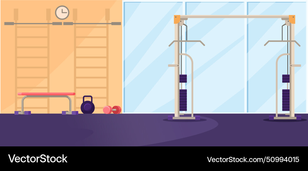 Empty gym interior with mirror panoramic window Vector Image