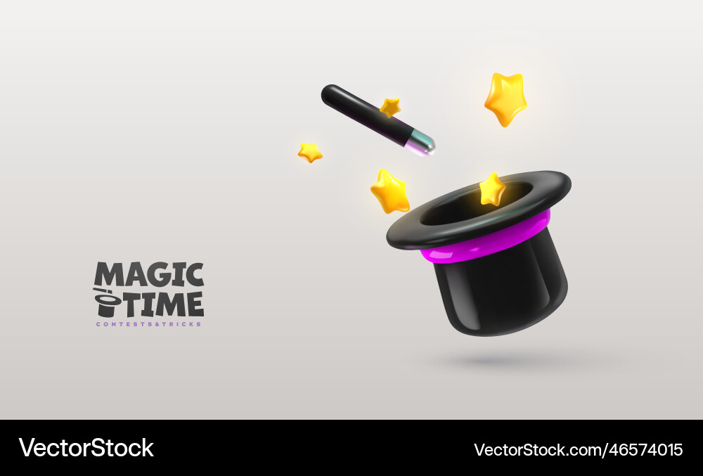 Magic wand and hat with stars explosion outside Vector Image