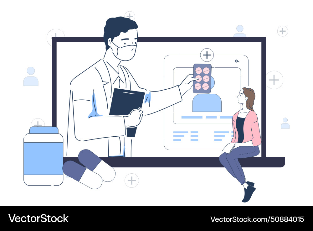 Online doctor with patient simple Royalty Free Vector Image