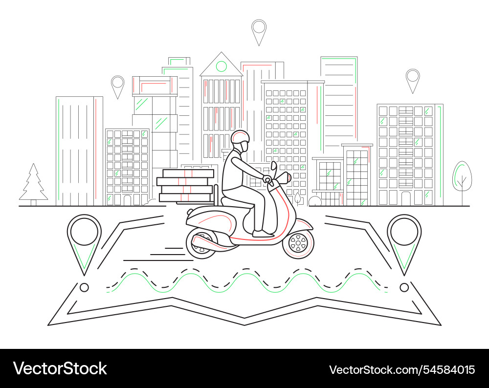 Pizza delivery man concept contour linear style Vector Image