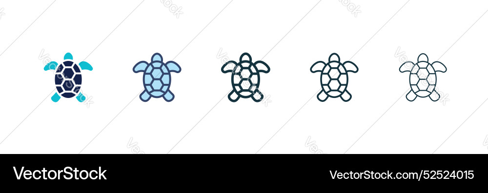 Sea turtle icon set black filled and outlined Vector Image