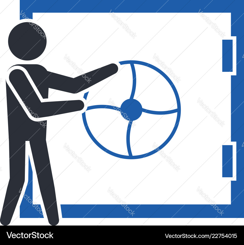 Stickman opens the bank vault door Royalty Free Vector Image