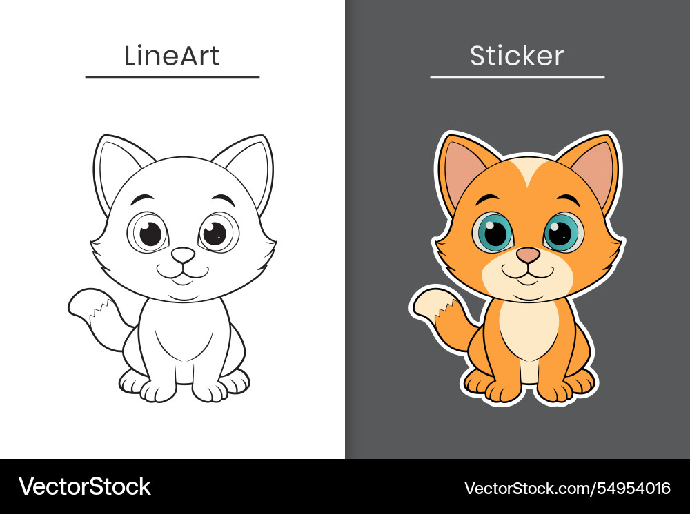 A cute kitten outline and sticker cartoon Vector Image