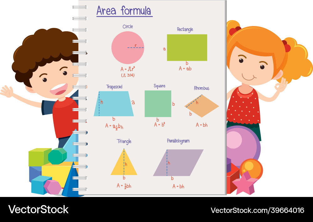Happy kids with math area formula Royalty Free Vector Image
