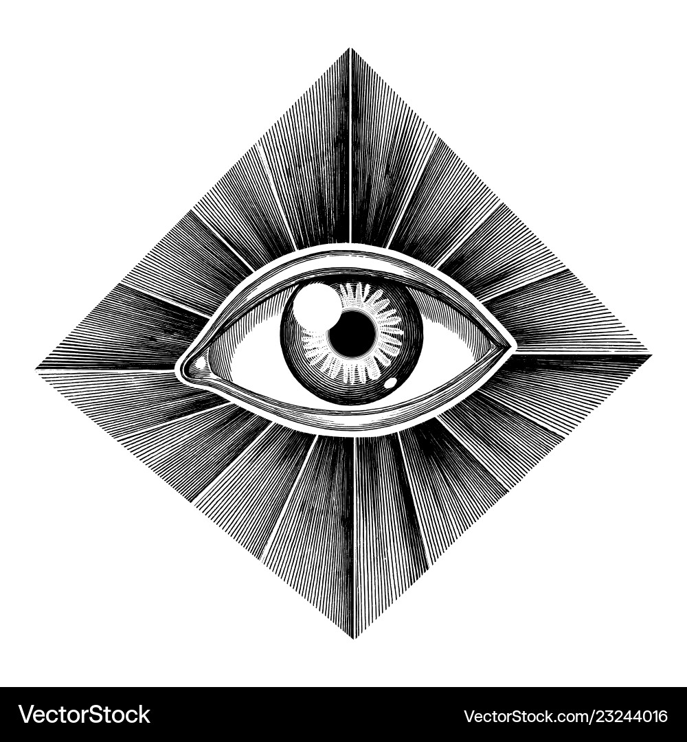 Human eye with rays tattoo hand draw vintage Vector Image
