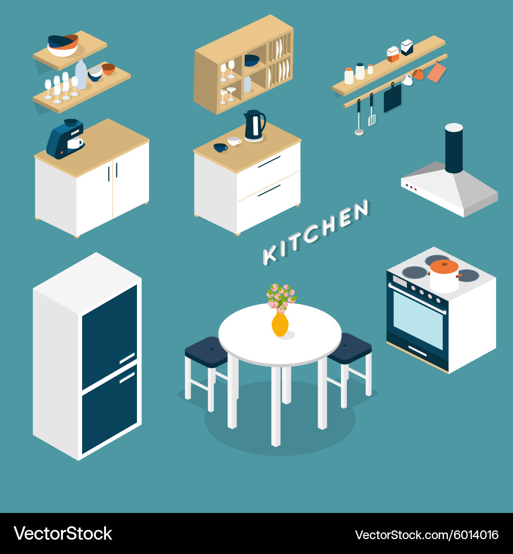 Isometric Kitchen Objects - 3D Interior Royalty Free Vector